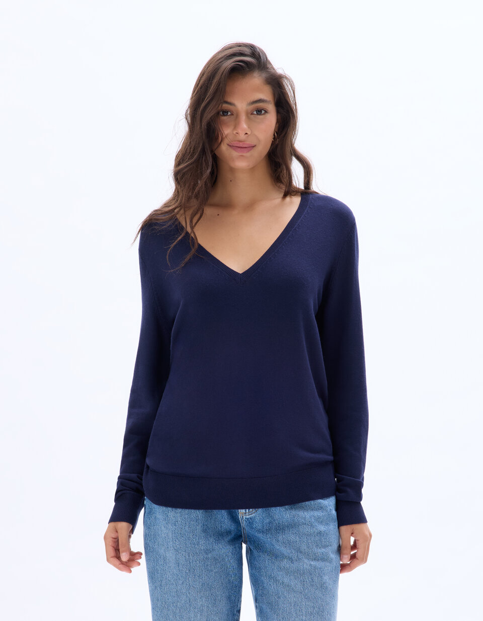 Pull en maille fine col V - marine | celio be camaïeu