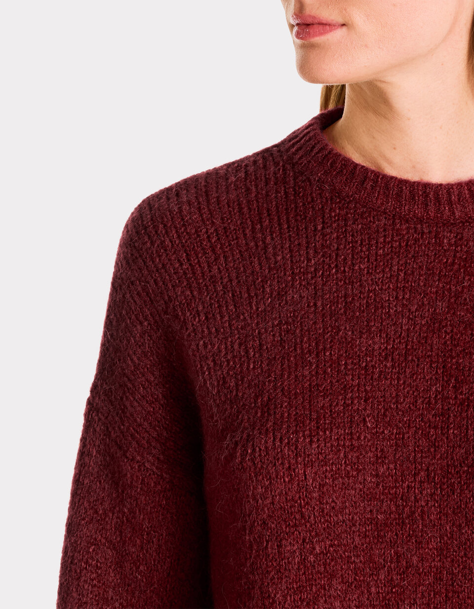 Pull à col rond en maille soufflée - bordeaux | celio be camaïeu
