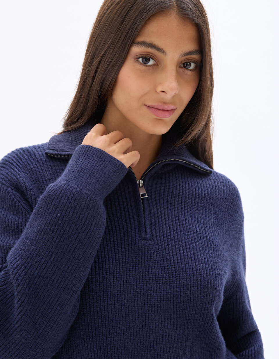 High-neck zip-up knit sweater - navy | celio be camaïeu