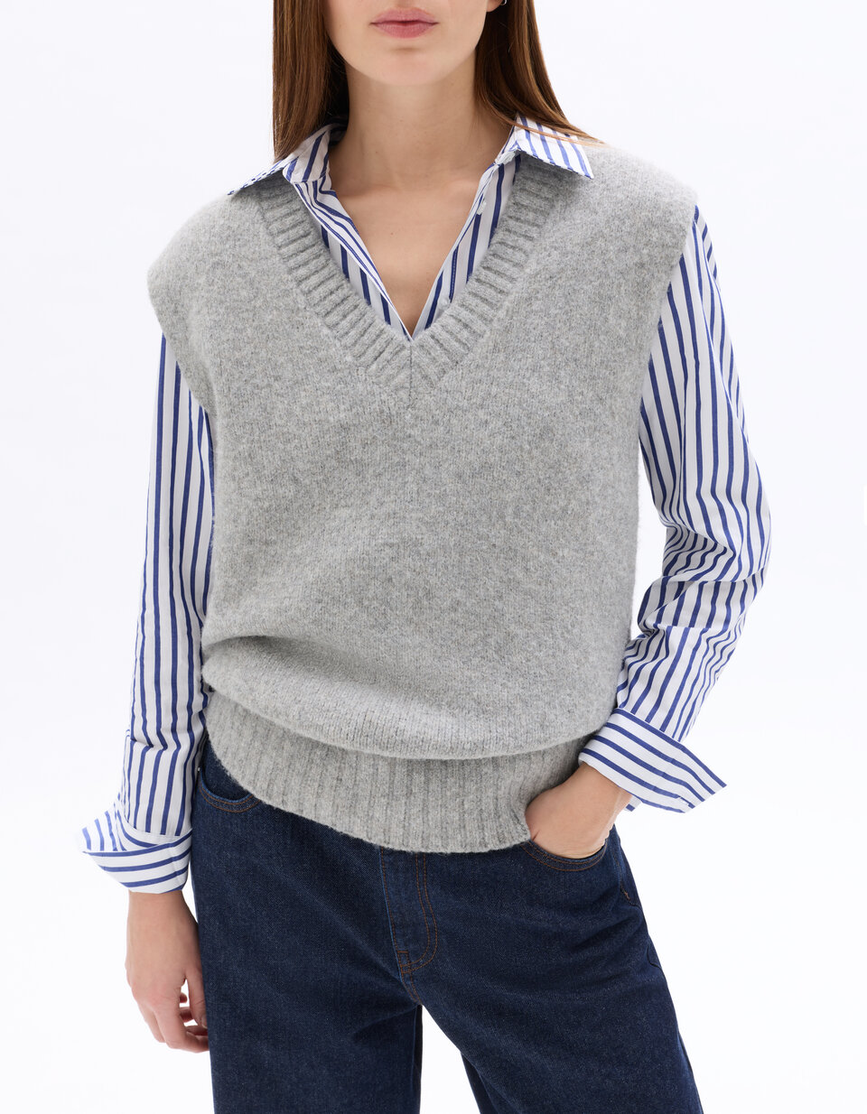 Knusse gebreide mouwloze trui - grijs | celio be camaïeu