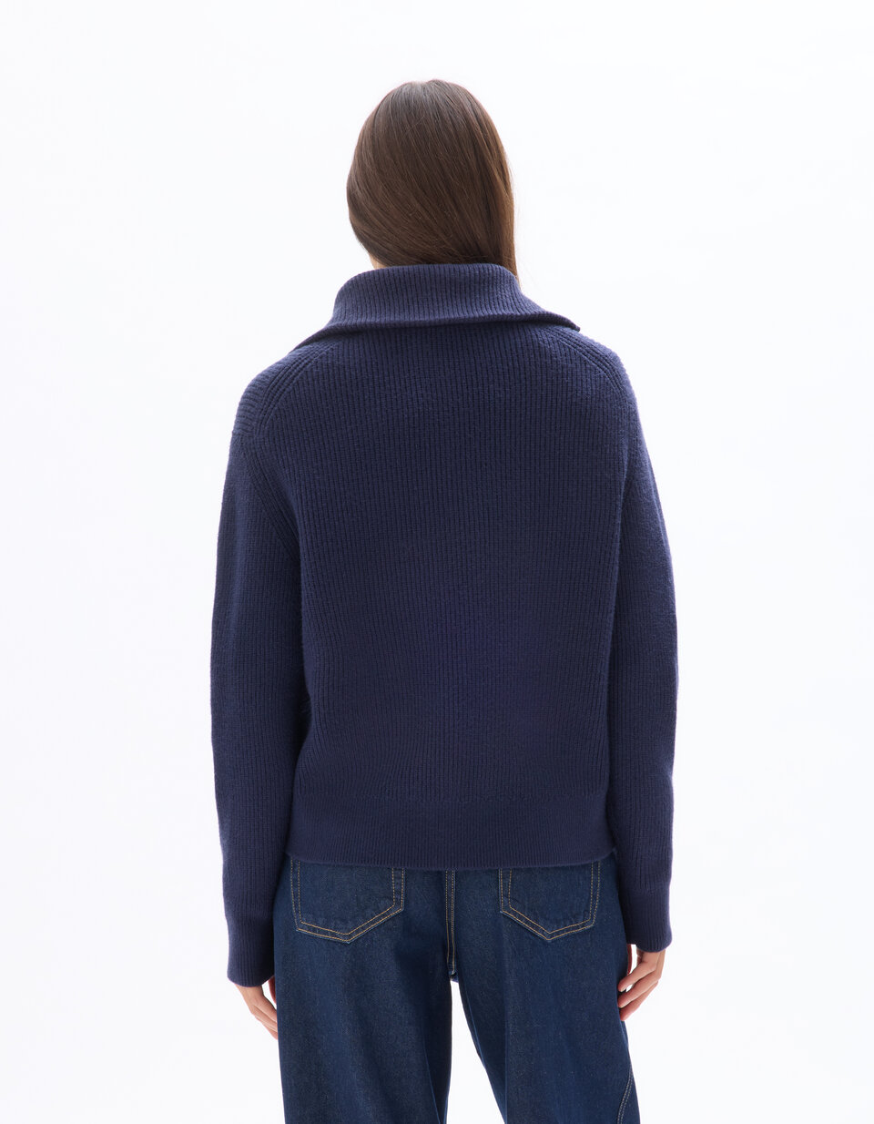 High-neck zip-up knit sweater - navy | celio be camaïeu