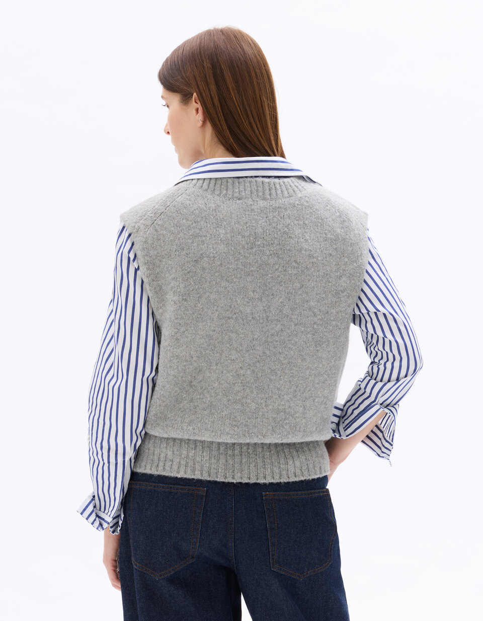 Knusse gebreide mouwloze trui - grijs | celio be camaïeu