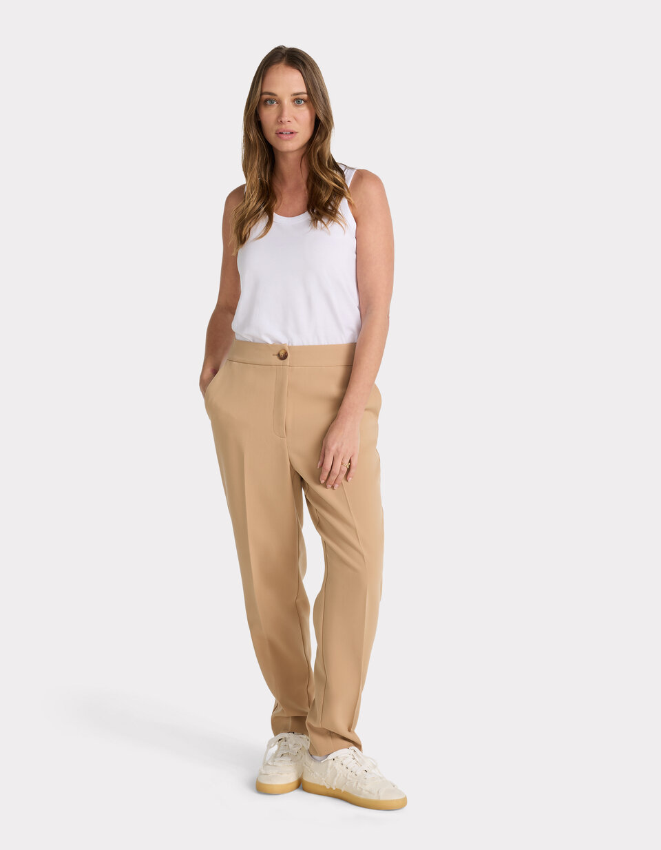 Pantalon ajustée taille normale - marron | celio be camaïeu