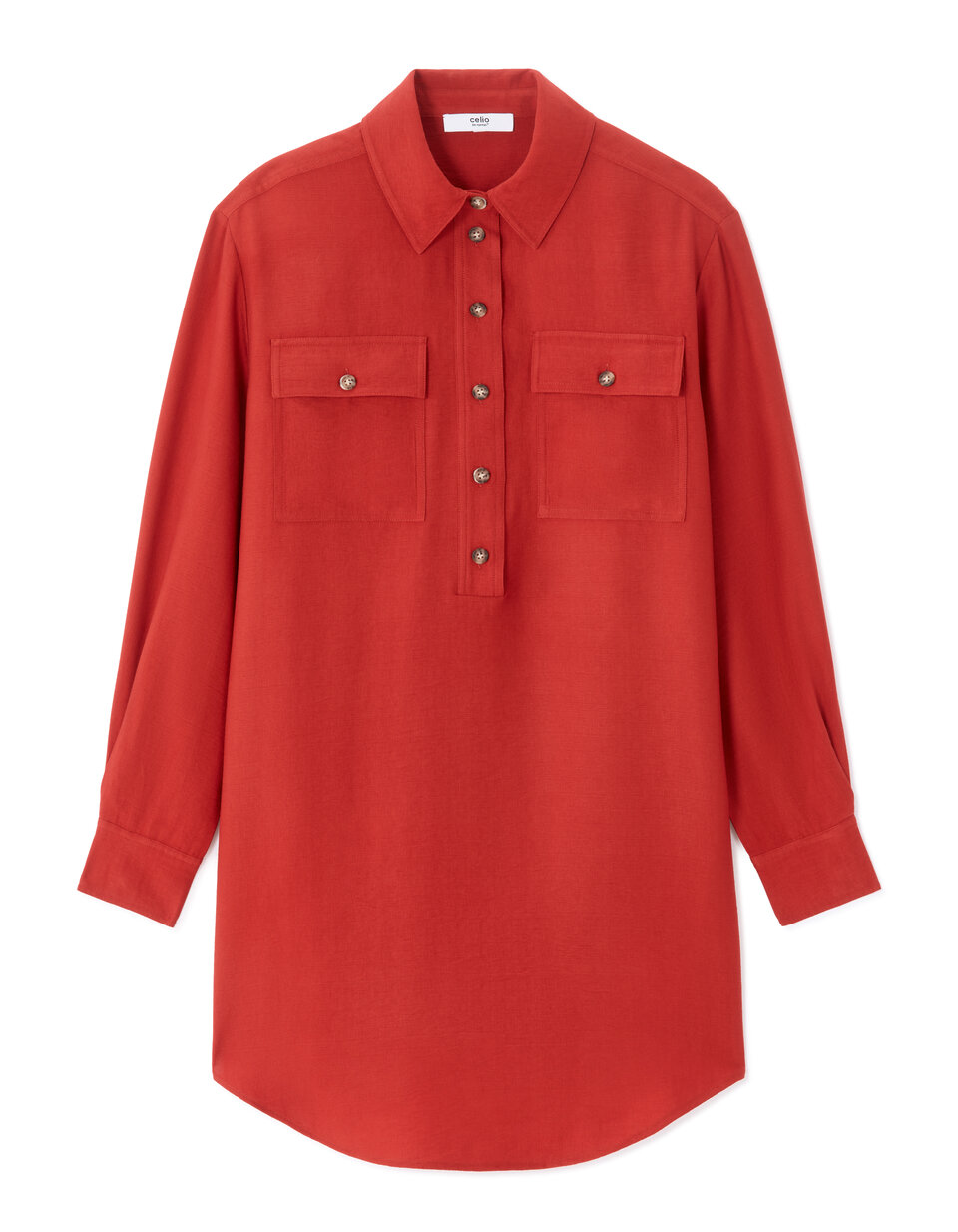 Robe chemise à poches plaquées - rouge | celio be camaïeu
