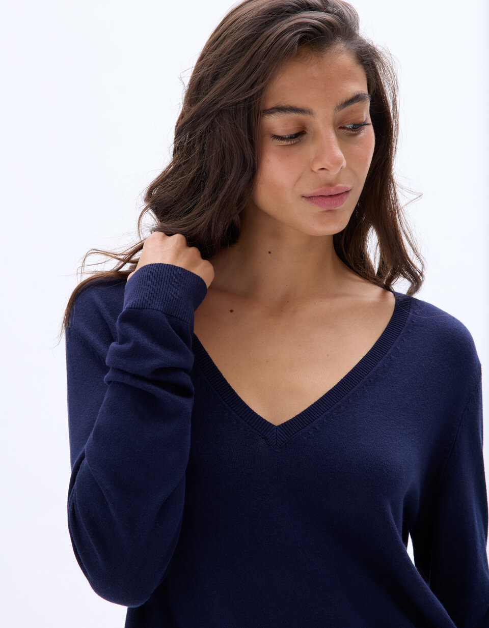 Pull en maille fine col V - marine | celio be camaïeu