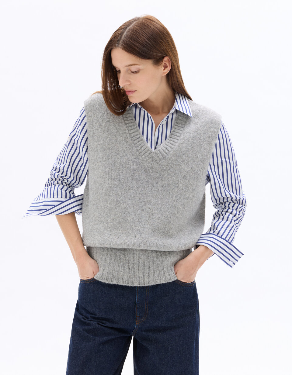 Knusse gebreide mouwloze trui - grijs | celio be camaïeu