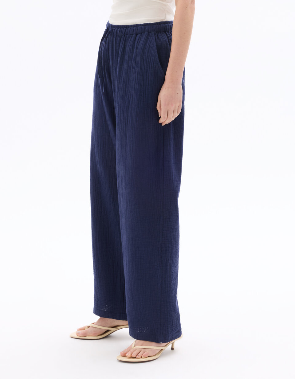 Pantalon wide en gaze de coton - marine | celio women
