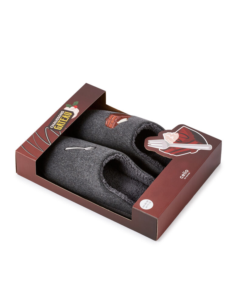 Geschenkdoos pantoffels kleine cake - antraciet | celio be normal