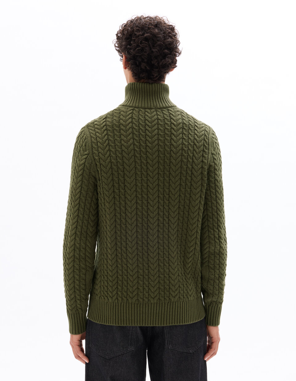 Pull torsadé col montant doublé sherpa - kaki | celio