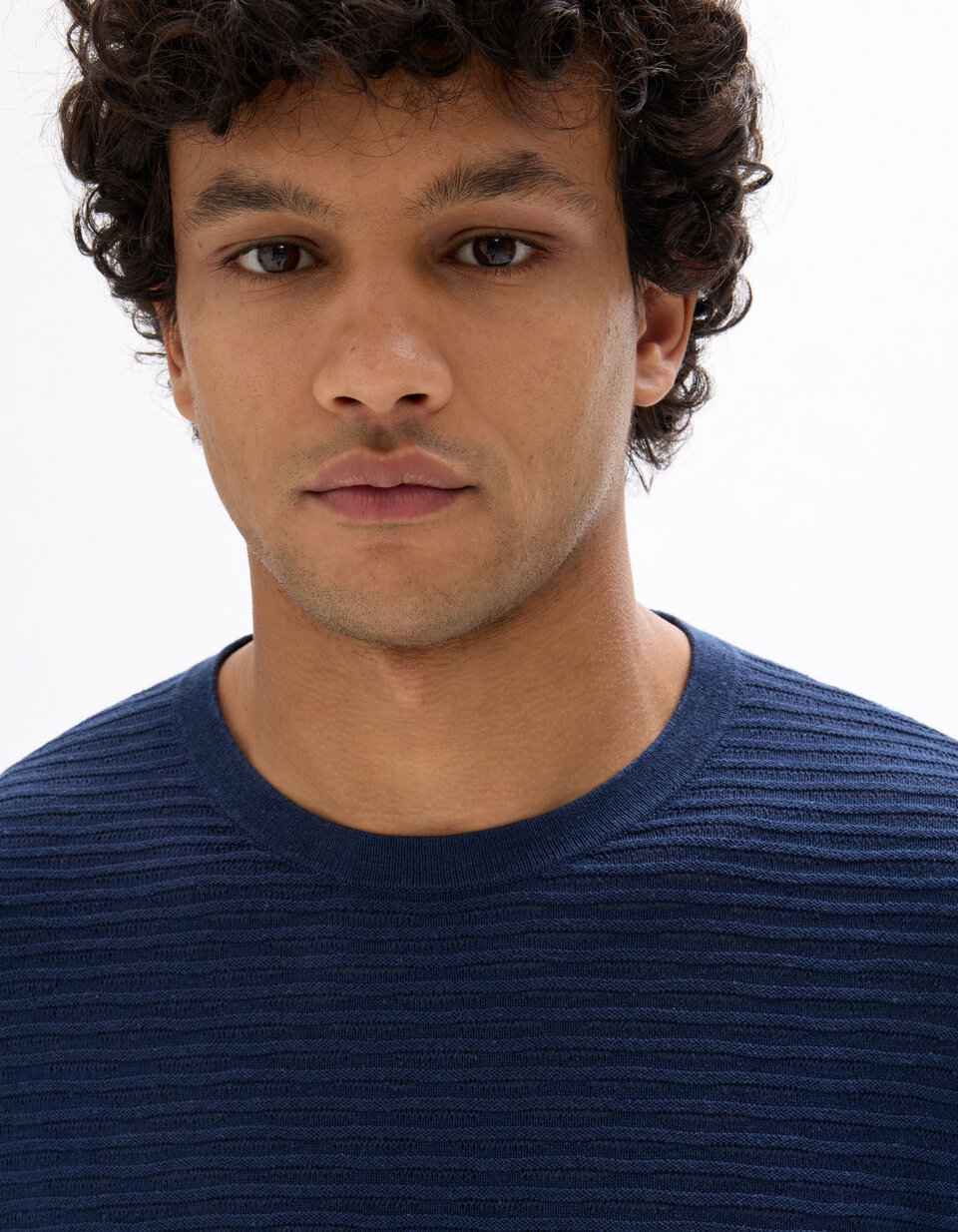 Boxy crew neck openwork knit T-shirt - navy | celio be normal