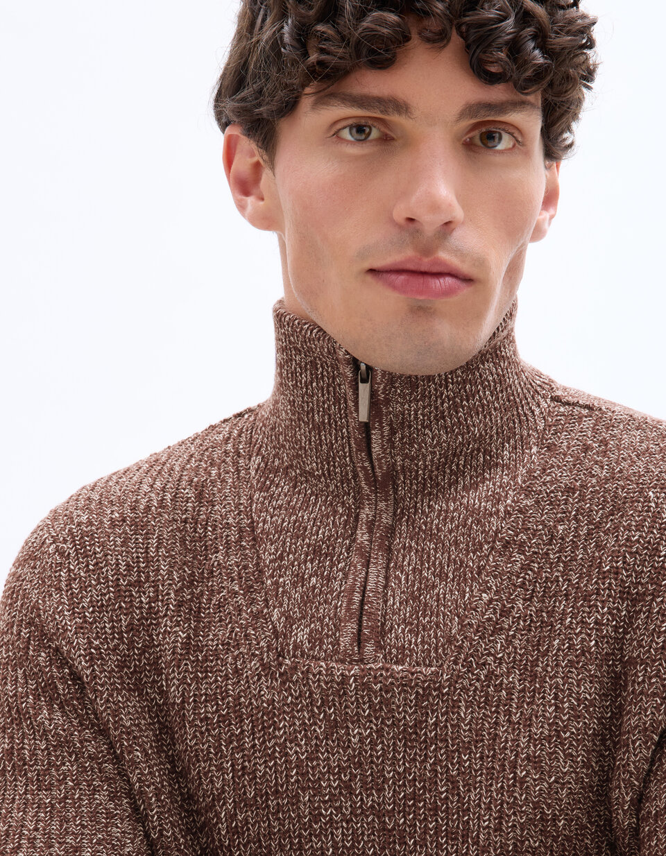 Regular fit zip-neck sweater, 100% cotton - burgundy | celio be normal