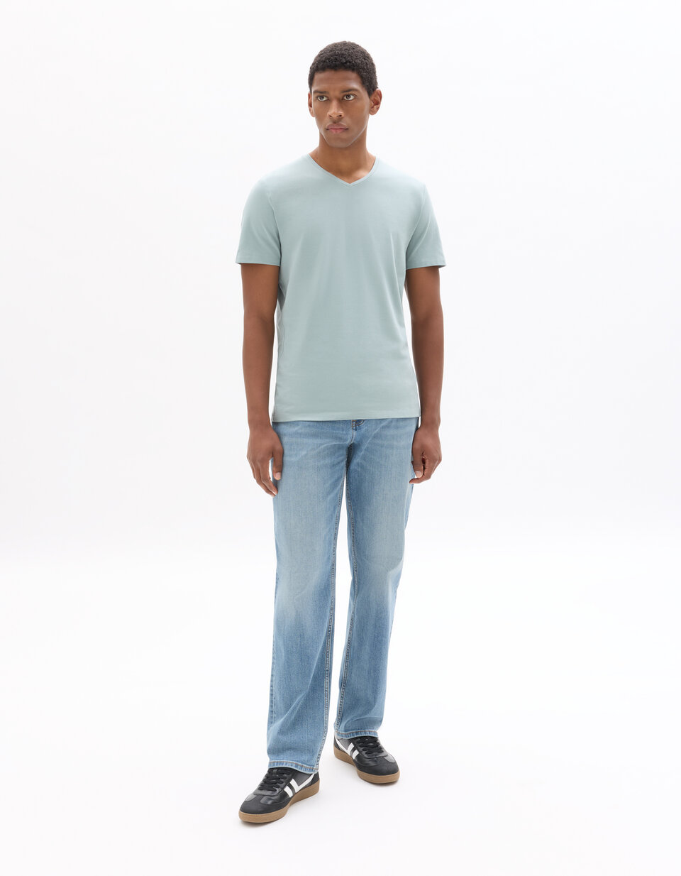 T-Shirt slim col V en coton stretch - bleu | celio be normal