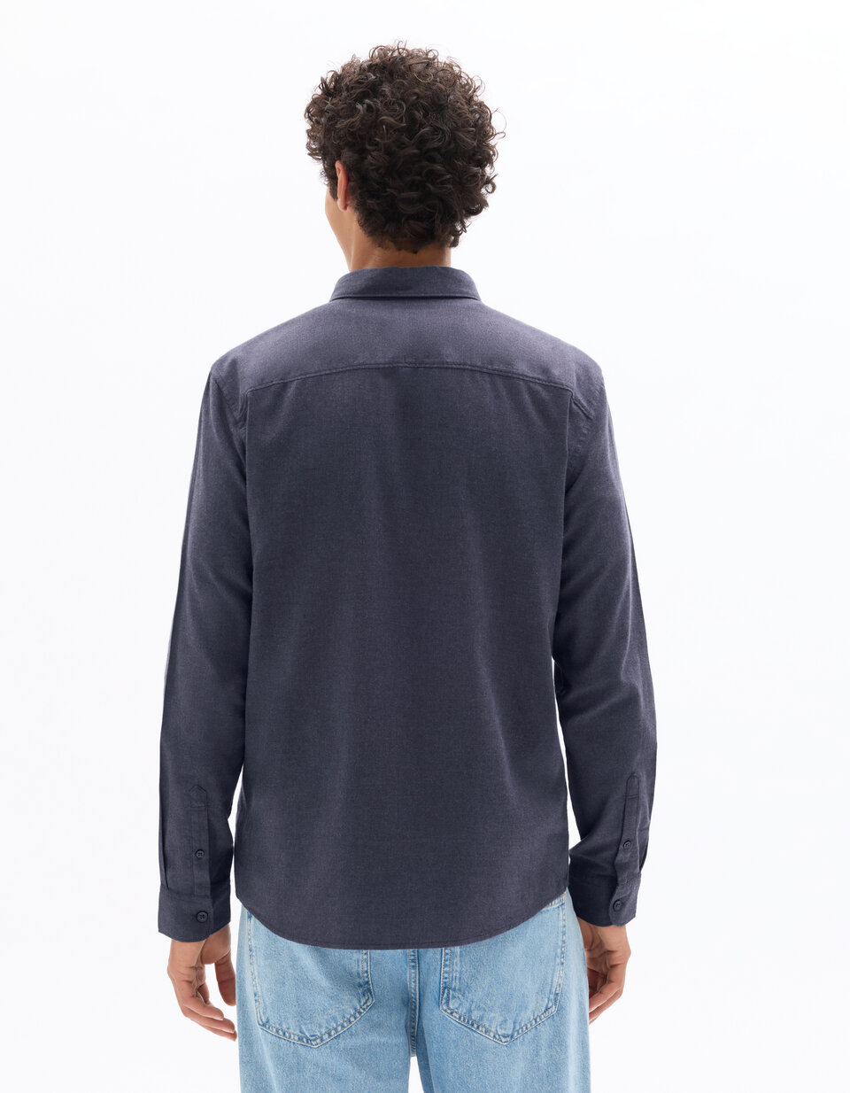 Regular fit plain flannel shirt - blue | celio be normal