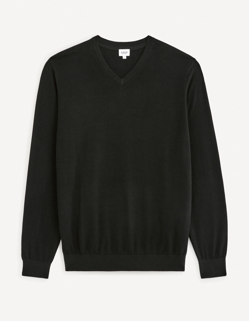 Pull col V 100% coton - noir | celio be normal
