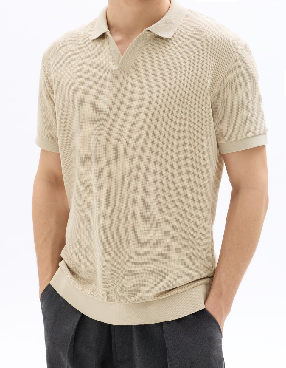 Polo regular en maille gaufré - beige | celio be normal
