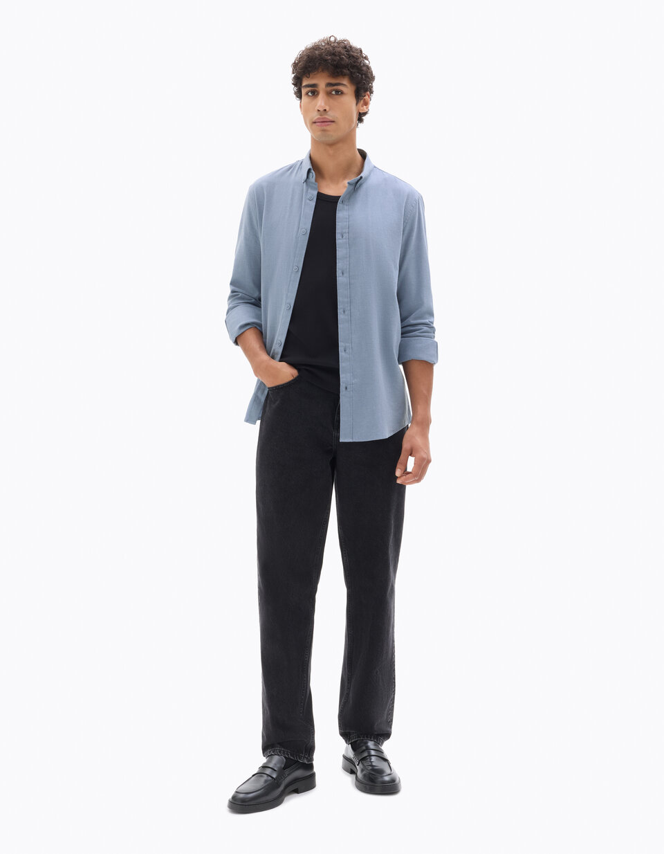 Plain regular fit flannel shirt - sky blue | celio be normal