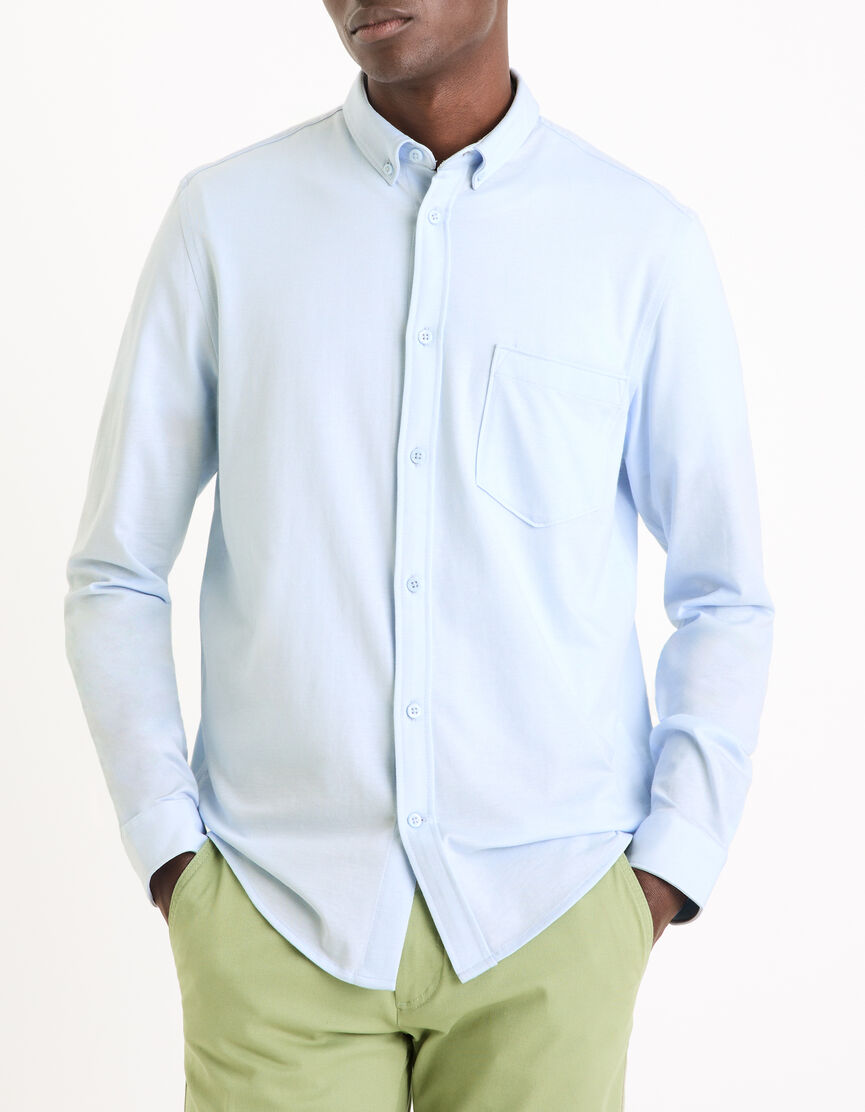 Camisa Regular De Piqué De Algodón Azul Claro Celio Be Normal
