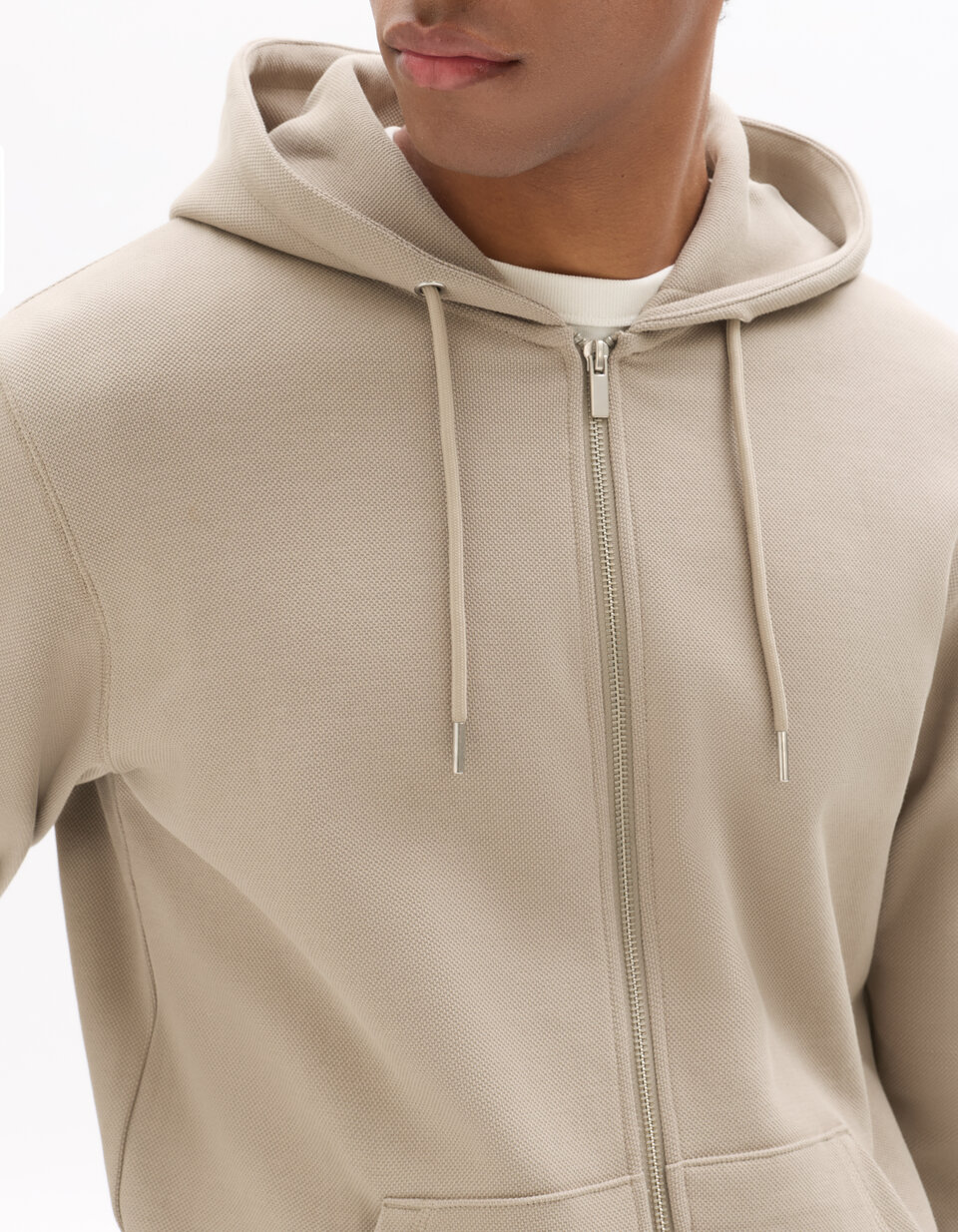 Sweat zippé à capuche regular en piqué - beige | celio men