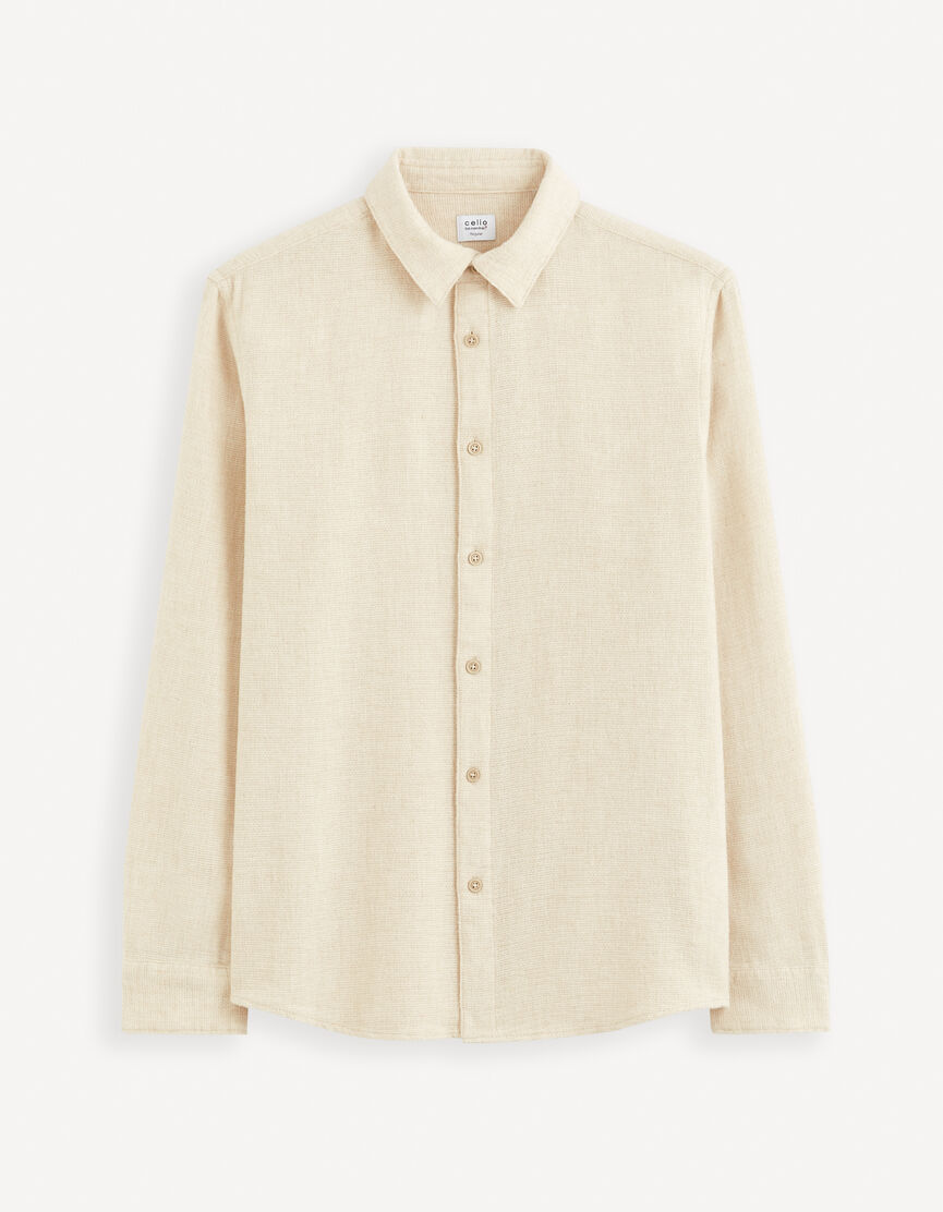 Camisa Regular De Algodón Beige Celio Be Normal