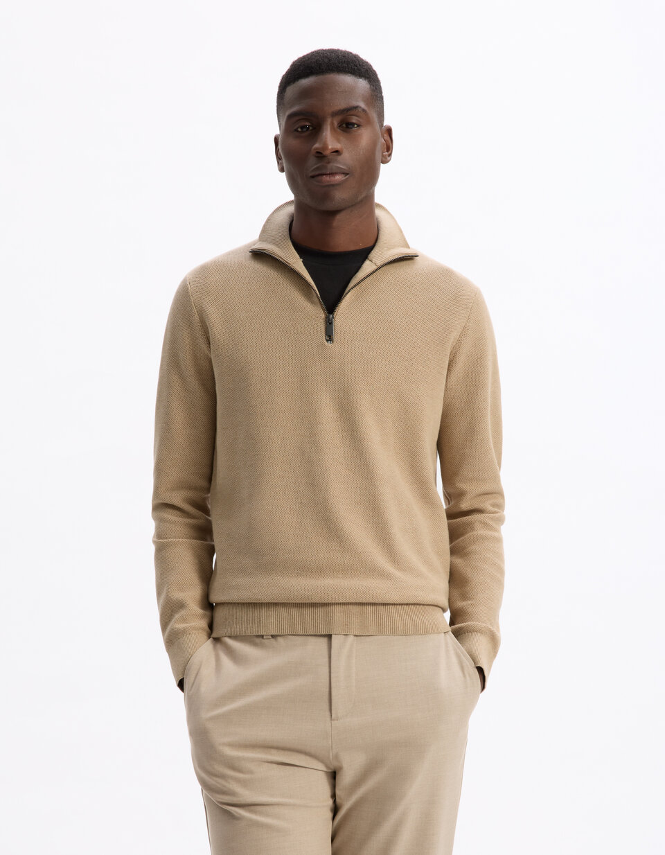 Pull col camionneur slim 100% coton - beige | celio be normal