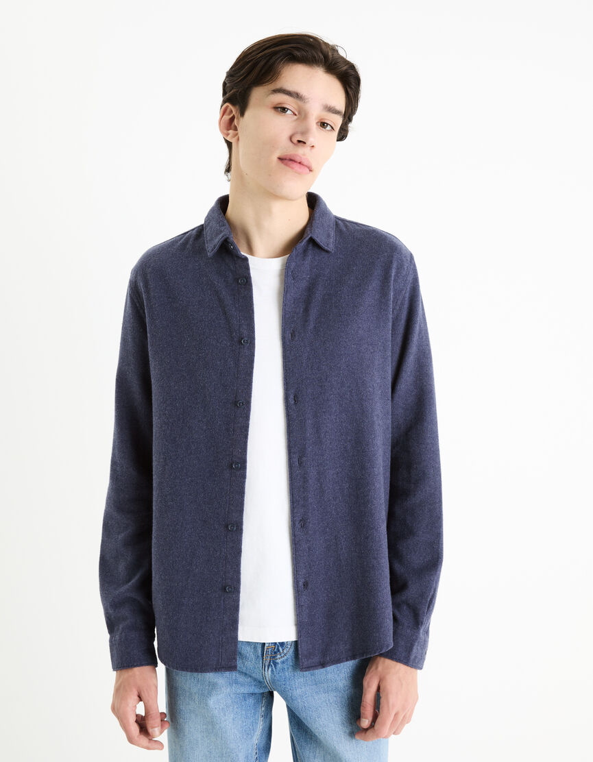 Camisa Regular 100 Algodón Azul Marino Celio Be Normal