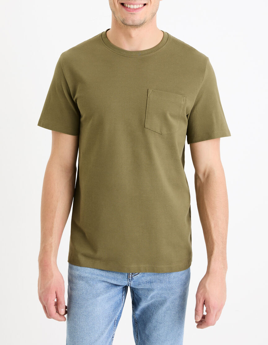 Camiseta De Algodón Con Cuello Redondo Caqui Celio Be Normal