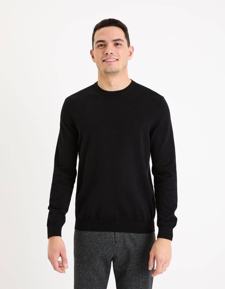 Pull col rond 100% coton - noir | celio be normal