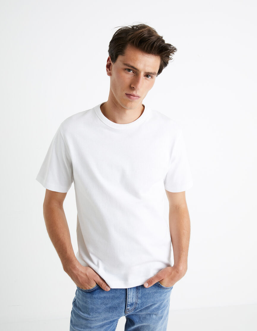 Camiseta Boxy De Cuello Redondo 100 Algodón Blanca Celio Be Normal