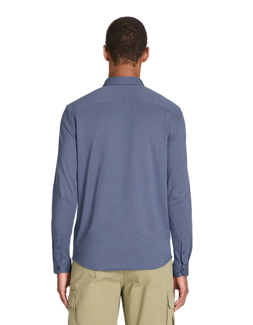 Camisa Regular En Piqué De Algodón Azul Celio Be Normal