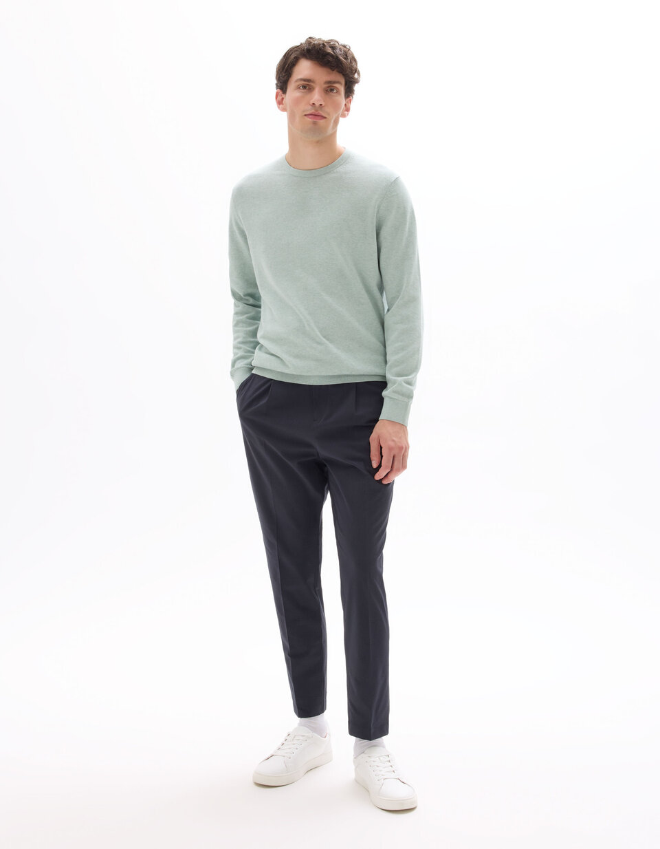 Pull col rond 100% coton - bleu vert | celio be normal