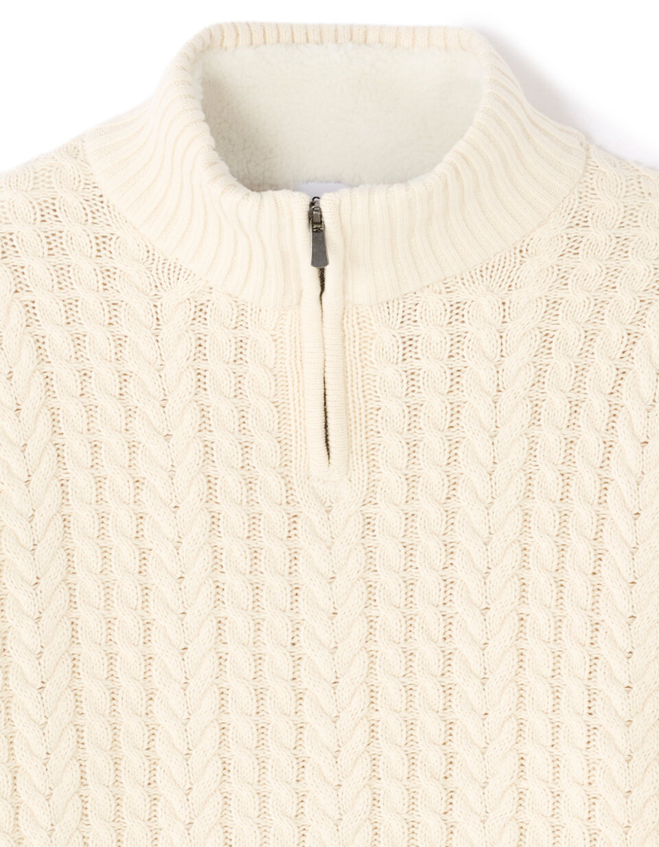 Pull torsadé col montant doublé sherpa - écru | celio