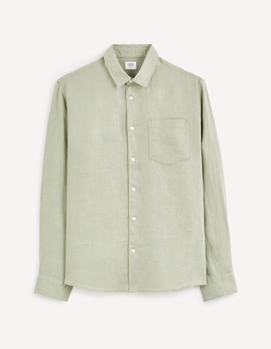 Chemise regular 100% lin - vert sauge | celio be normal