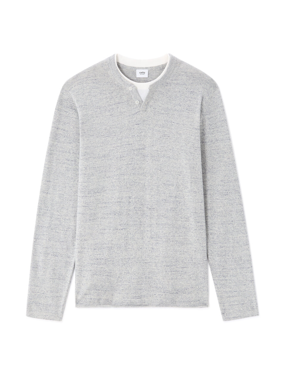 Pull col tunisien coton mélangé - gris bleu | celio be normal