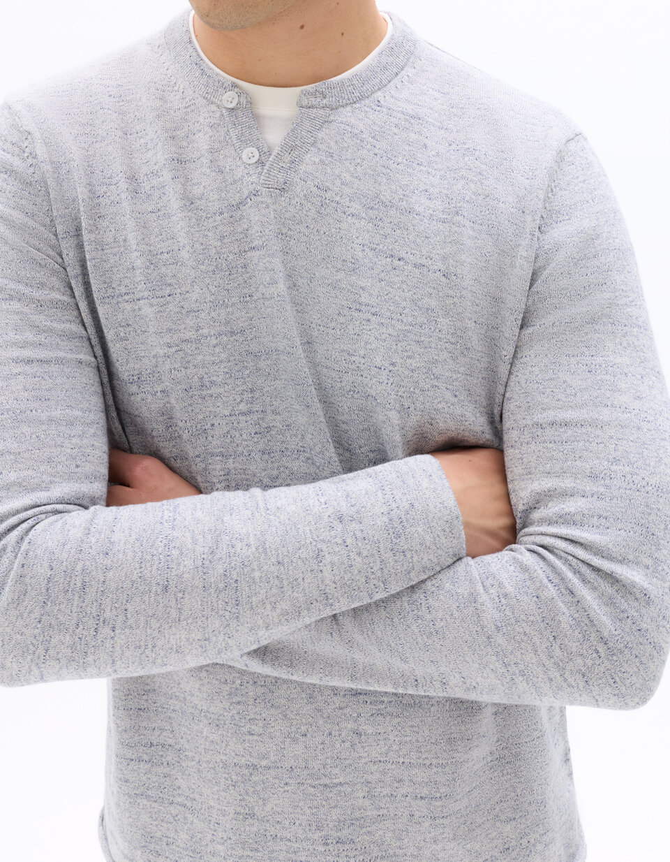 Pull col tunisien coton mélangé - gris bleu | celio