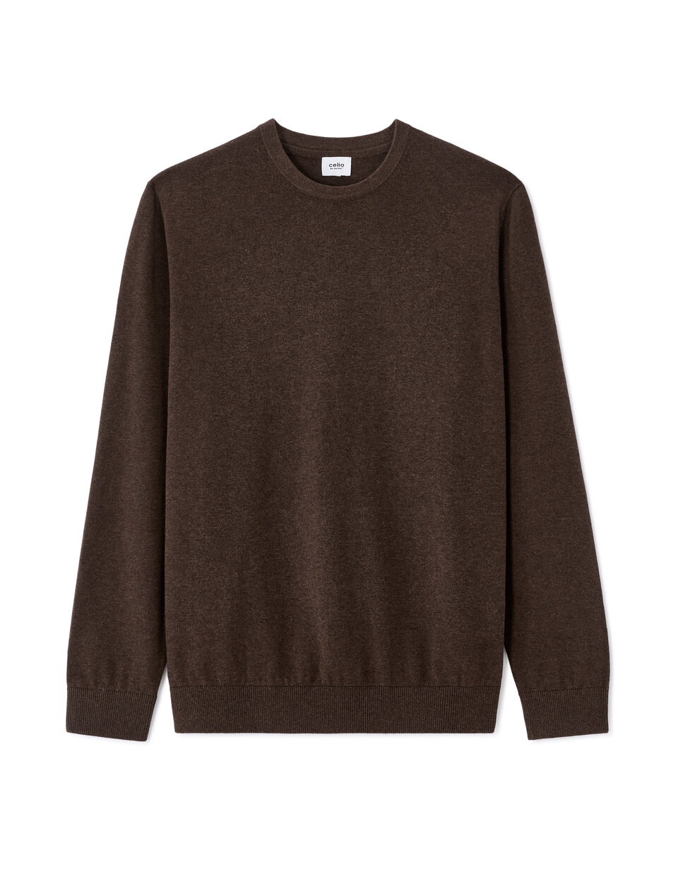 Pull col rond 100% coton - marron foncé | celio be normal