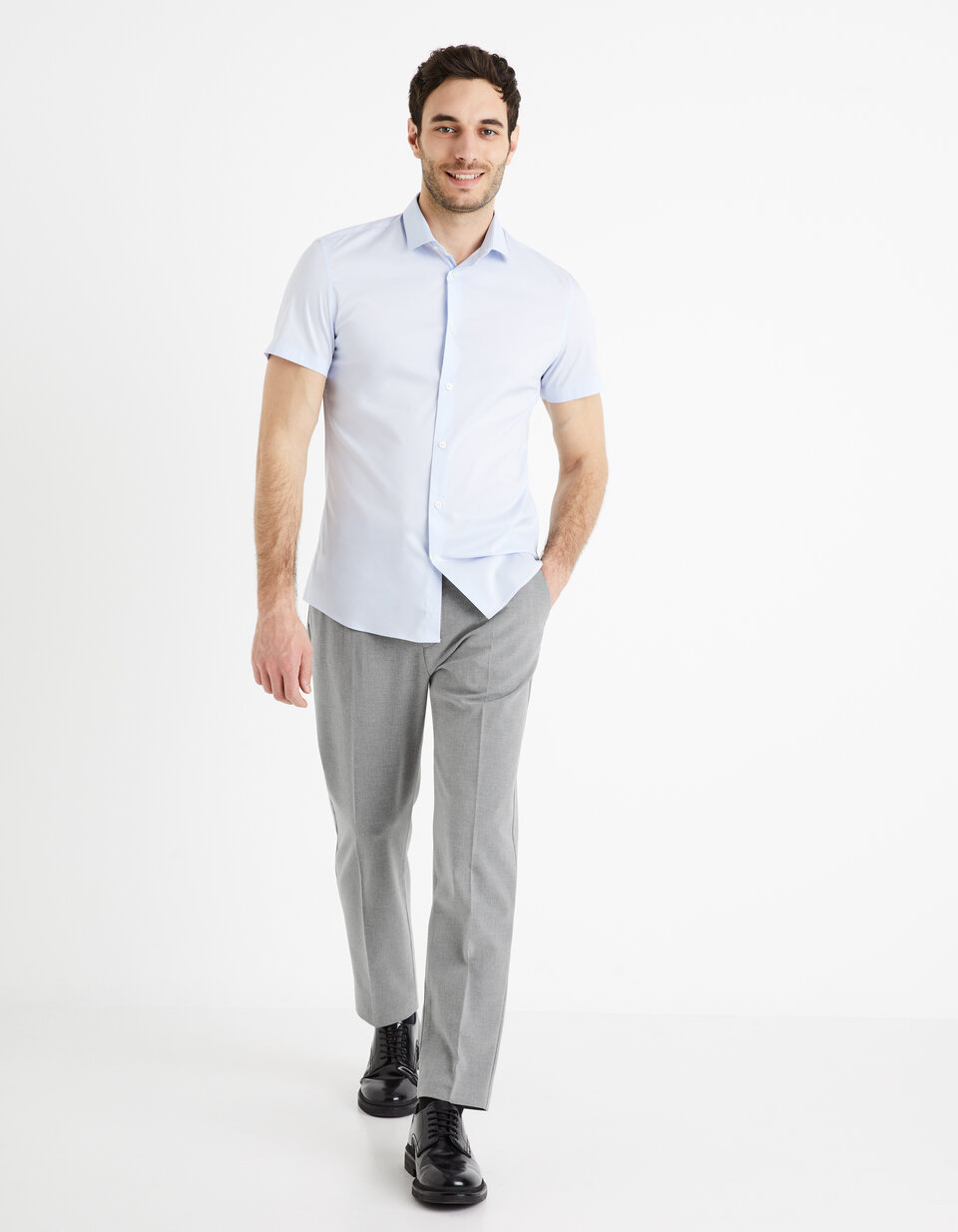 Polo Corte Slim De Algodón Elástico Azul Claro Celio Be Normal