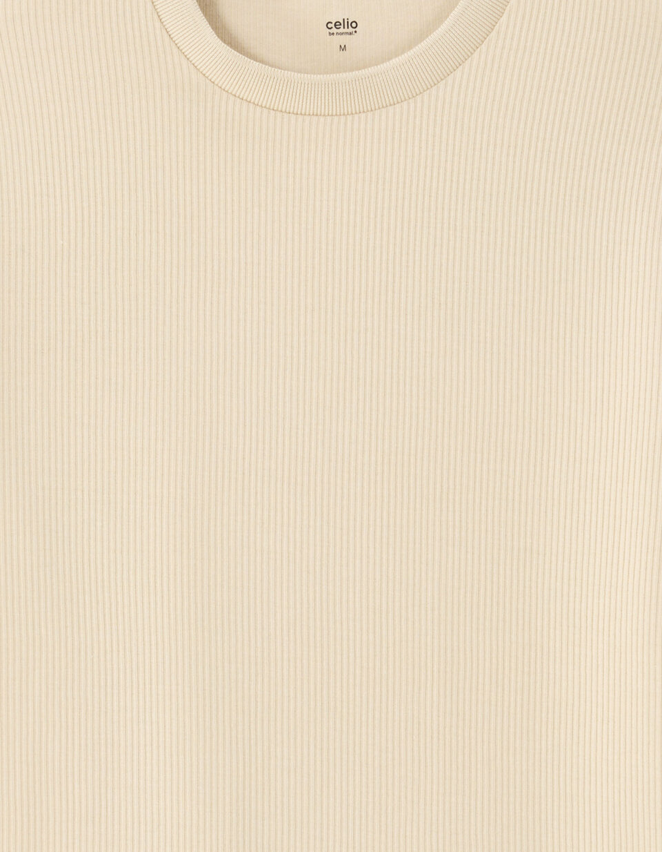 T-shirt côtelé col rond 100% coton - beige | celio