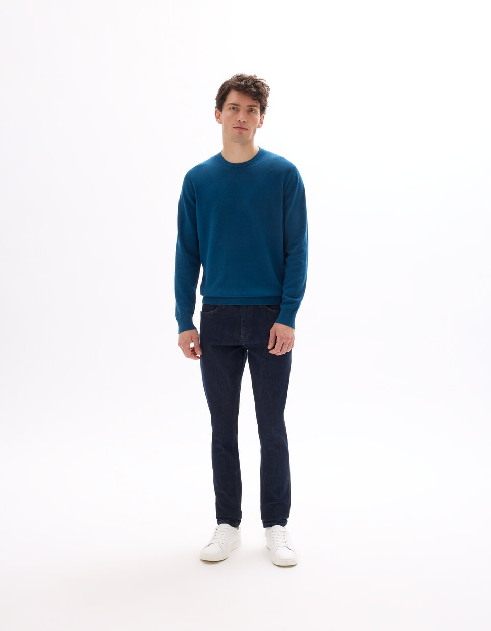 Pull col rond 100% coton - bleu foncé | celio be normal