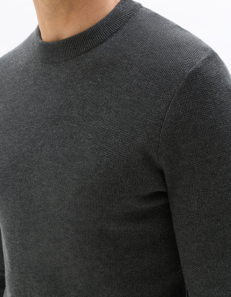 Pull col rond 100% coton - gris anthracite | celio be normal