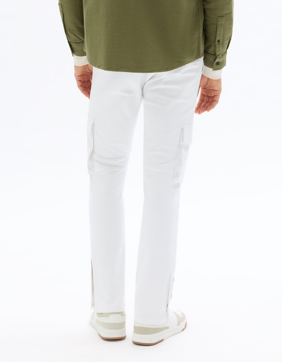 Pantalon cargo straight coton stretch - blanc | celio