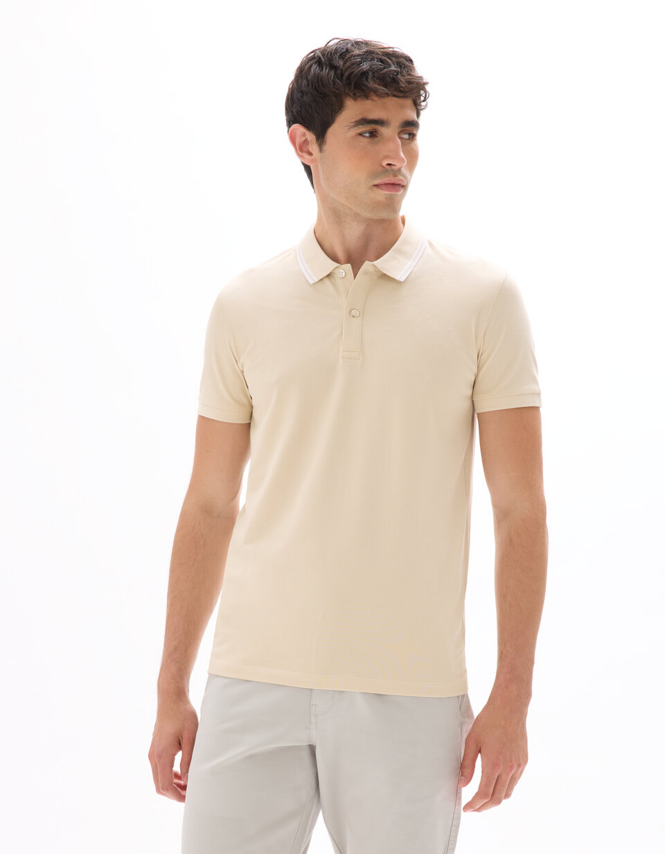Slim fit stretch cotton polo shirt - beige | celio be normal