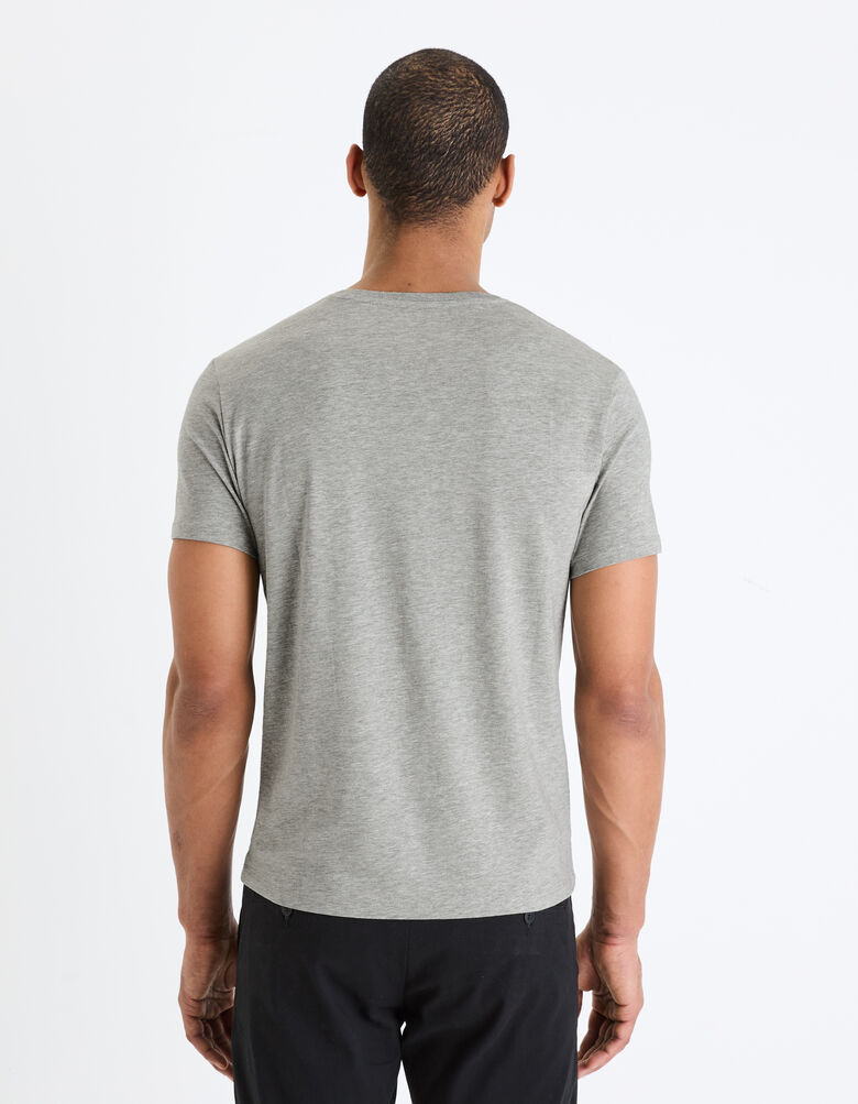 Camiseta Ajustada Con Cuello En V De Algodón Elástico Gris Jaspeado