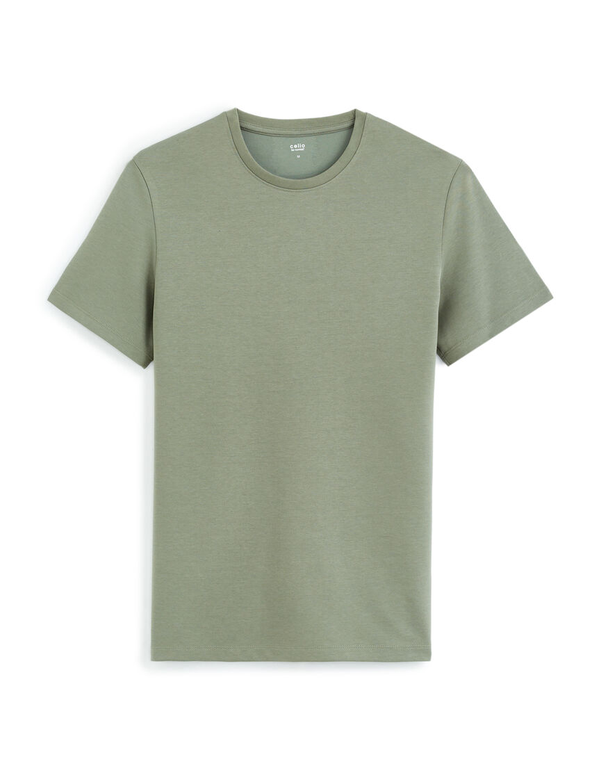 Camiseta De Cuello Redondo En Algodón Mezclado Verde Celio Be Normal