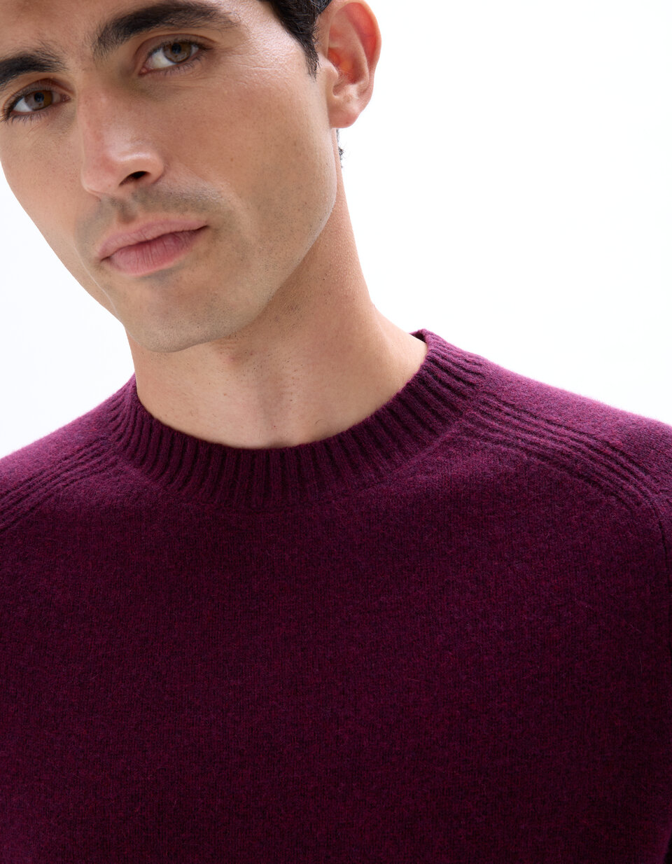 100% Lambswool Crew Neck Sweater - Burgundy | celio be normal