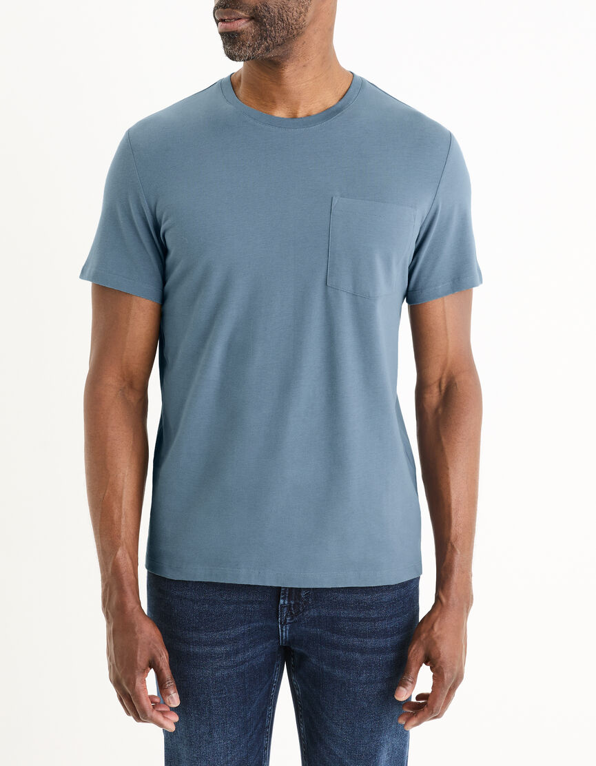 Camiseta De Algodón Con Cuello Redondo Azul Celio Be Normal