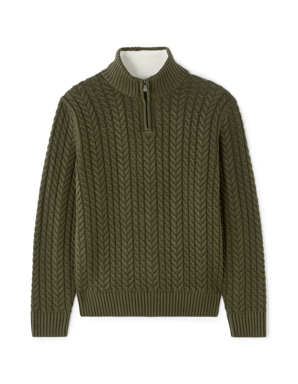 Pull torsadé col montant doublé sherpa - kaki | celio