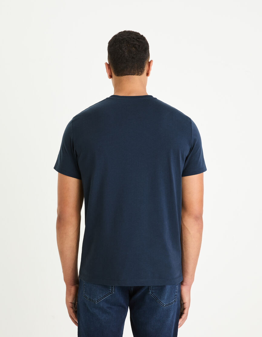 Camiseta De Algodón Con Cuello Redondo Azul Marino Celio Be Normal