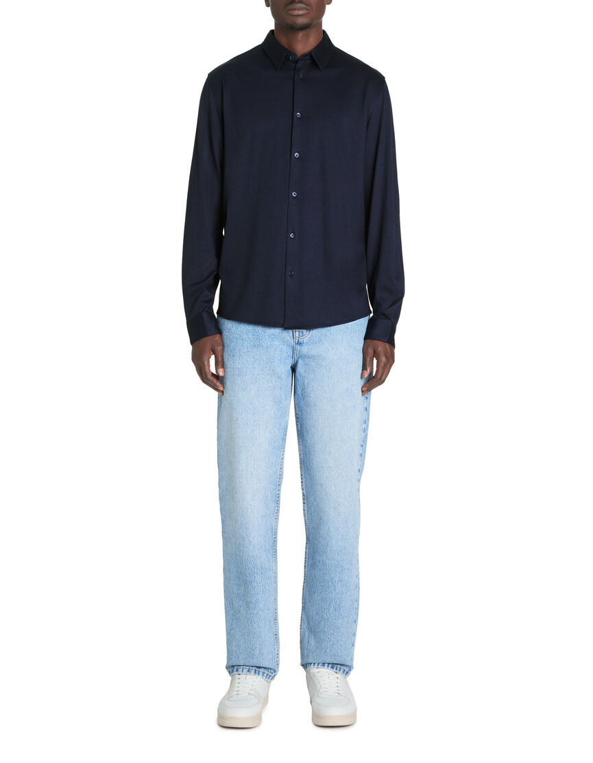 Camisa Regular De Algodón Tencel™ Lyocell Azul Marino Celio Be Normal