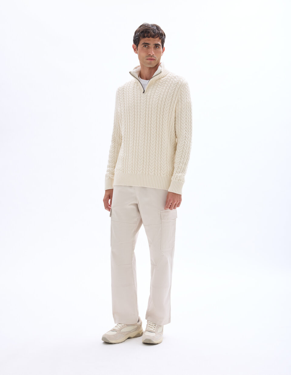 Pull torsadé col montant doublé sherpa - écru | celio