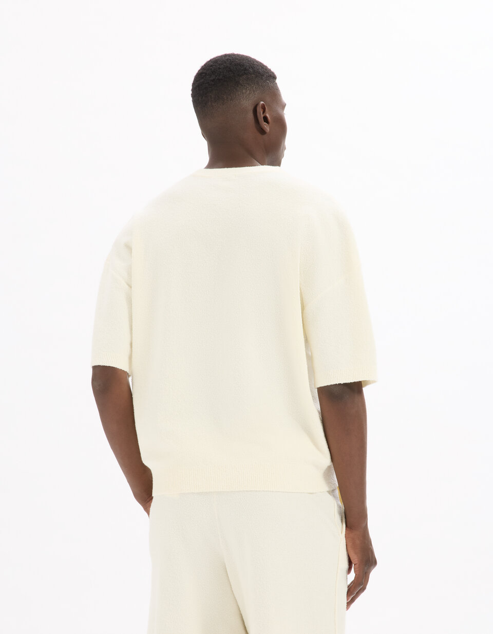 T-shirt boxy col rond en maille bouclée - écru | celio be normal